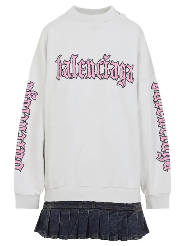 Balenciaga Pleated-hem Logo Dress - White