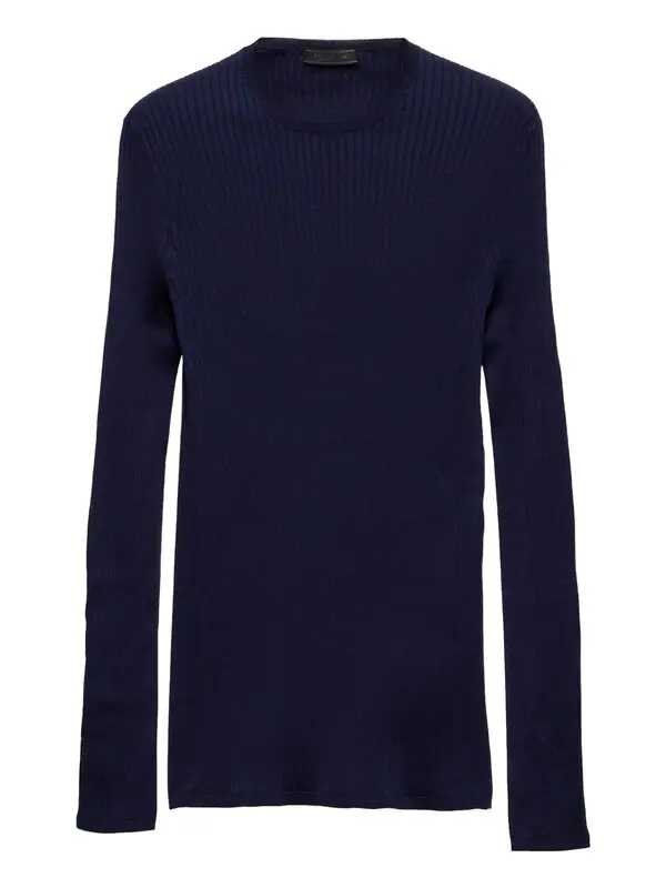 Prada Ribbed Cotton Crew-neck Sweater - Navy