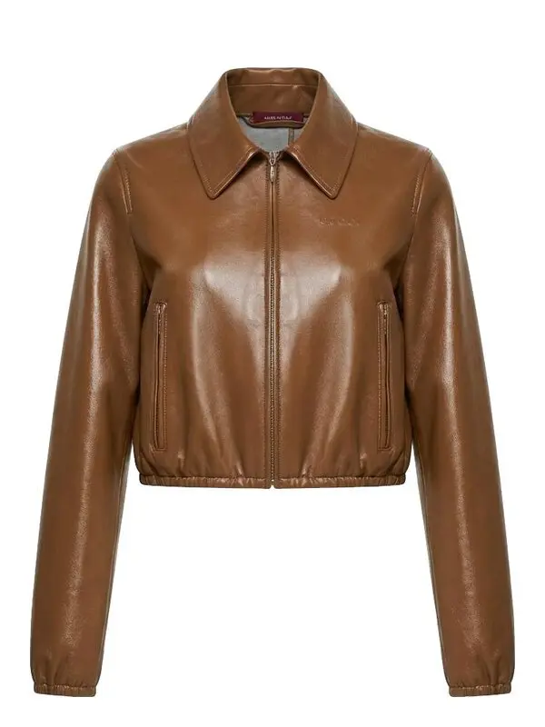 Gucci Collared Zip-up Leather Bomber Jacket - Brown