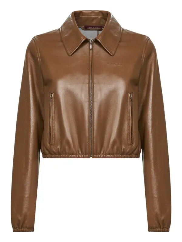 Gucci Collared Zip-up Leather Bomber Jacket - Brown