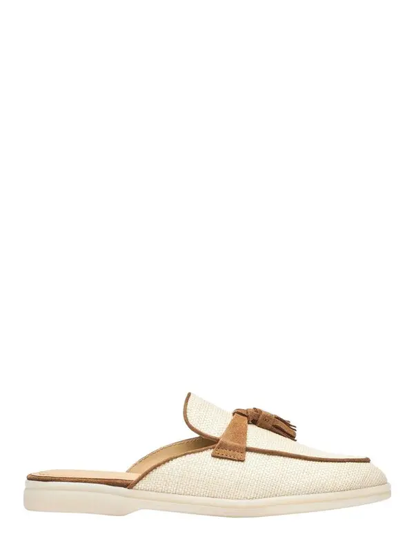 SCAROSSO Lucrezia Raffia Tassel Slip-on Mules - Beige
