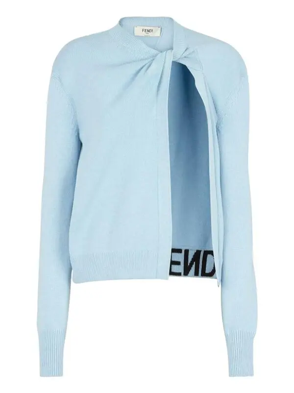 Fendi Twist Detailed Knit Cardigan - Blue