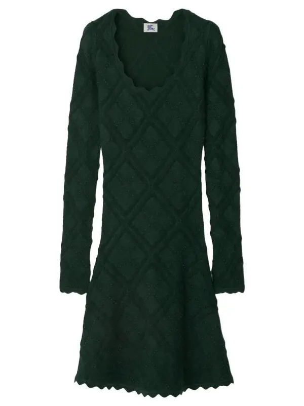 Burberry Long Sleeve Diamond Knit Dress - Green