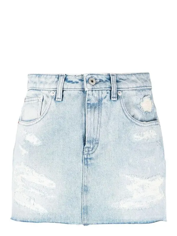 Heron Preston Distressed Denim Mini Skirt - White