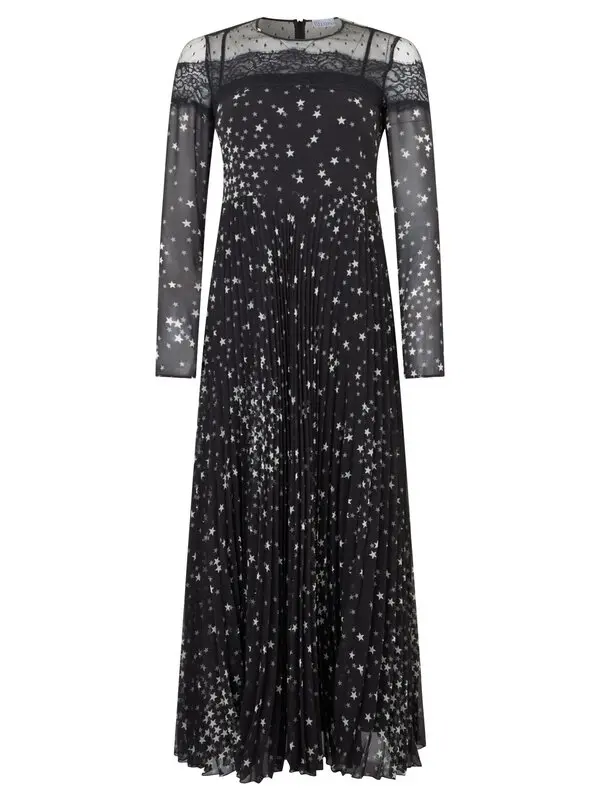 Red Valentino Long Sleeve Printed Pleated Dress - No