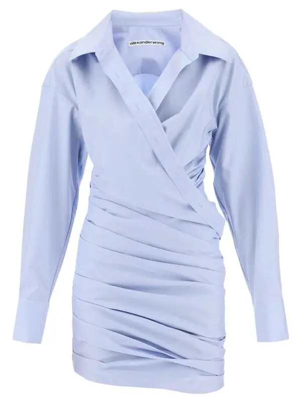 Alexander Wang Long Sleeve Ruched Mini Dress - Blue