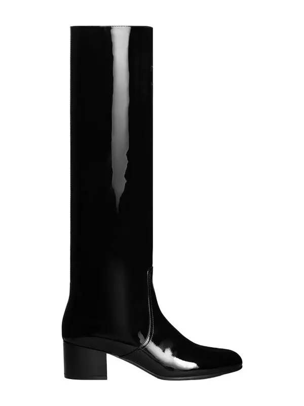Celine Les Bottes Triomphe High Boot In Patent Calfskin - Black