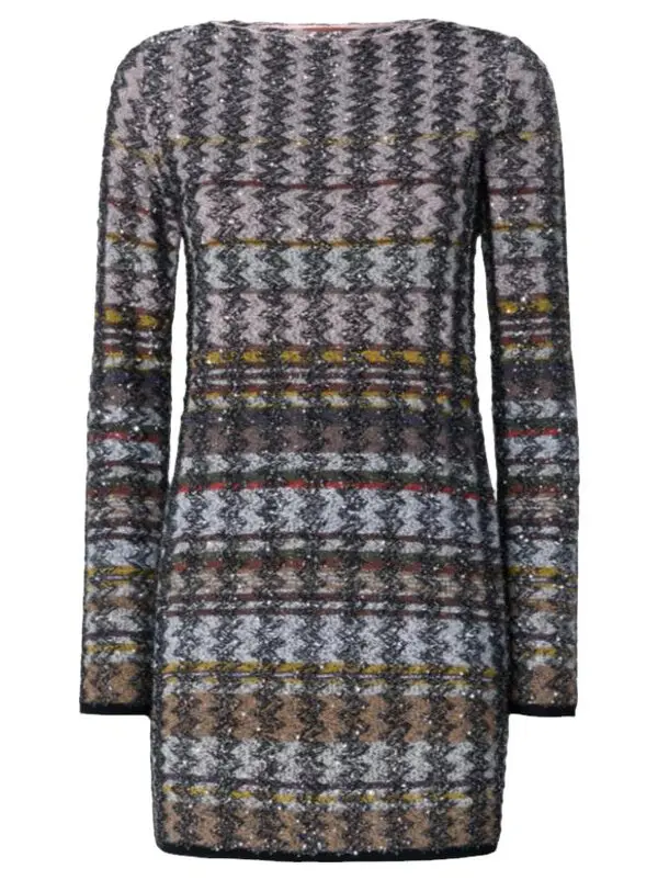 Missoni Long Sleeve Sequin Embellished Crewneck Mini Dress - Multi-color