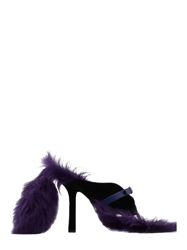 Burberry Step Post Leather Sandals With Woolen Trim - Black