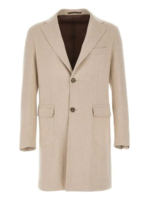 BARBA NAPOLI Single-breasted Coat With Half Waist Belt - Nude
