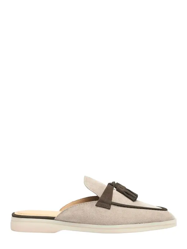 SCAROSSO Lucrezia Tassel-detailed Slip-on Mules - Sand And Dark Grey Brown