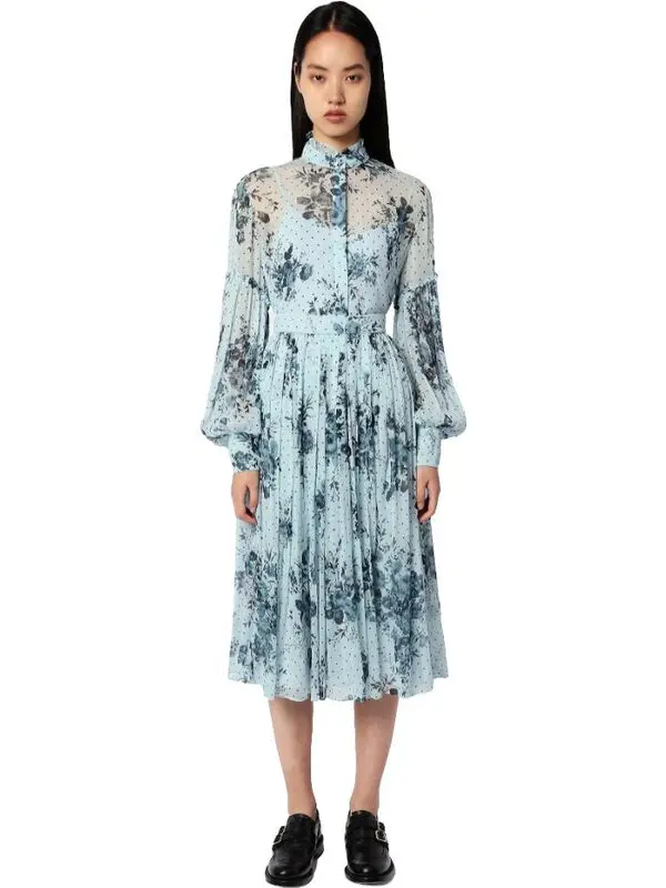 Erdem Pleated Mid-length Skirt With Rose Prints - Gray