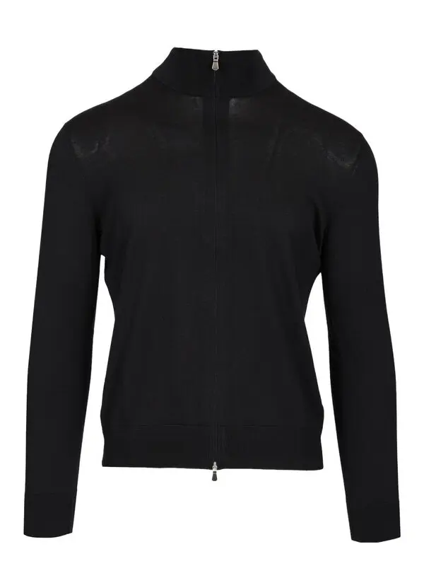 Tagliatore Zippered Knit Cardigan - Black