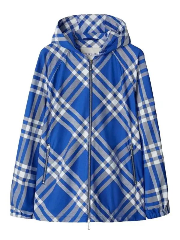 Burberry Check-pattern Hooded Zip-up Jacket - Blue