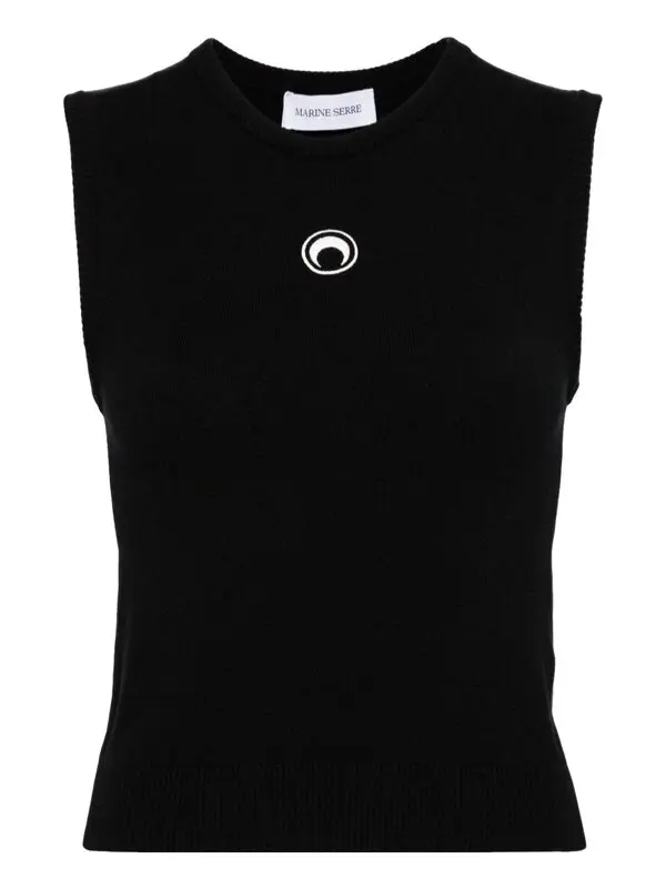 MARINE SERRE Sleeveless Ribbed Knit Top With Logo - Black