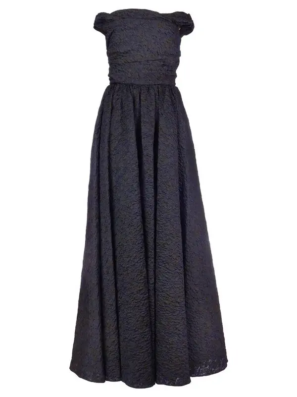Dior Ruched Textured Gown - Navy Blue