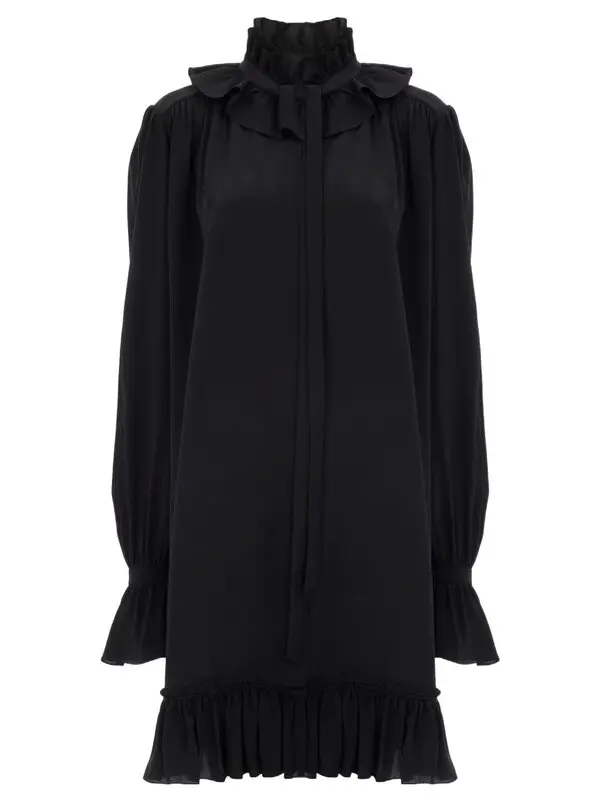Chloé Long Sleeve Mini Dress With Ruffled High Neck - Black