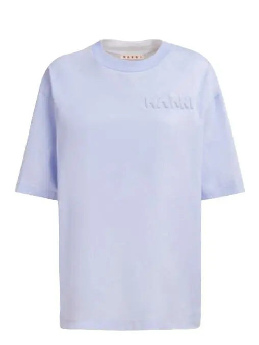 Marni Blue Organic Cotton Boxy T-shirt With Padded Logo - Phantom Blue