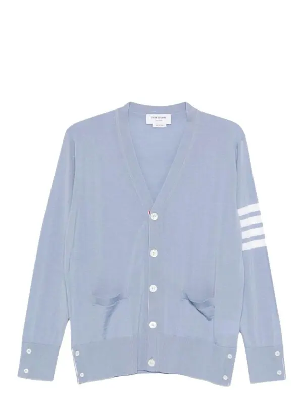 Thom Browne V-neck Fine-knit Cardigan With Striped Details - Blue
