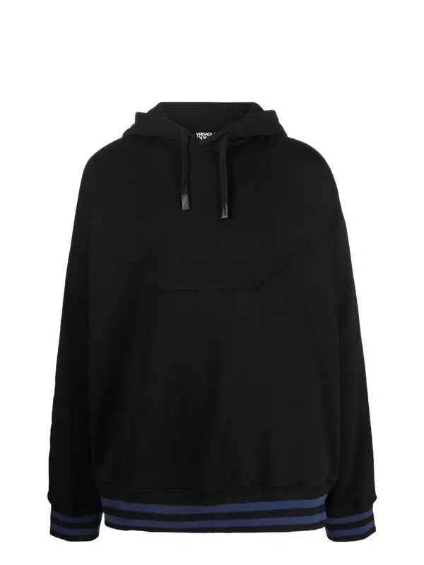 Versace Logo Tape Drawstring Hoodie - Black