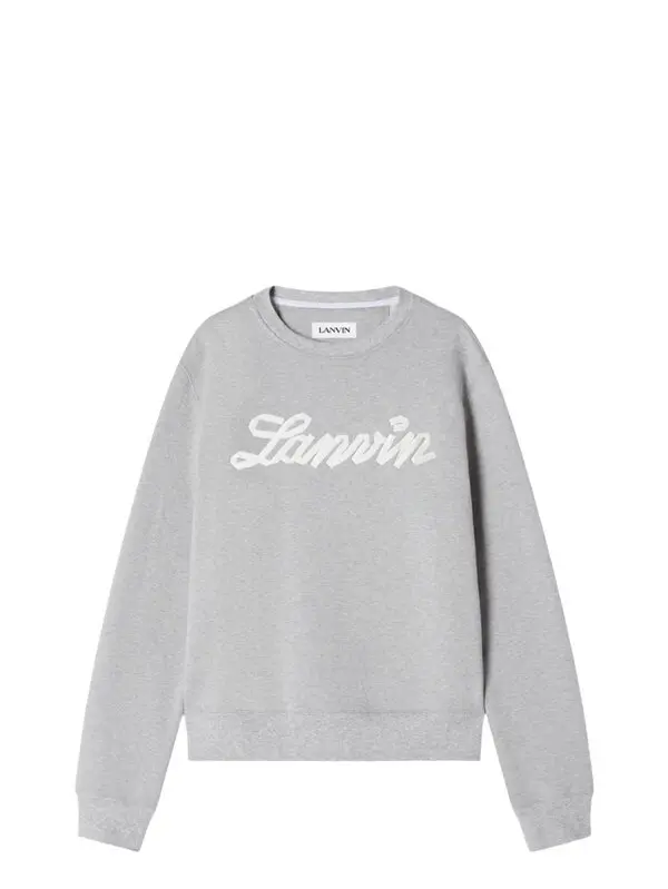 LANVIN Crewneck Long-sleeved Sweatshirt With Ribbed Details - Gray