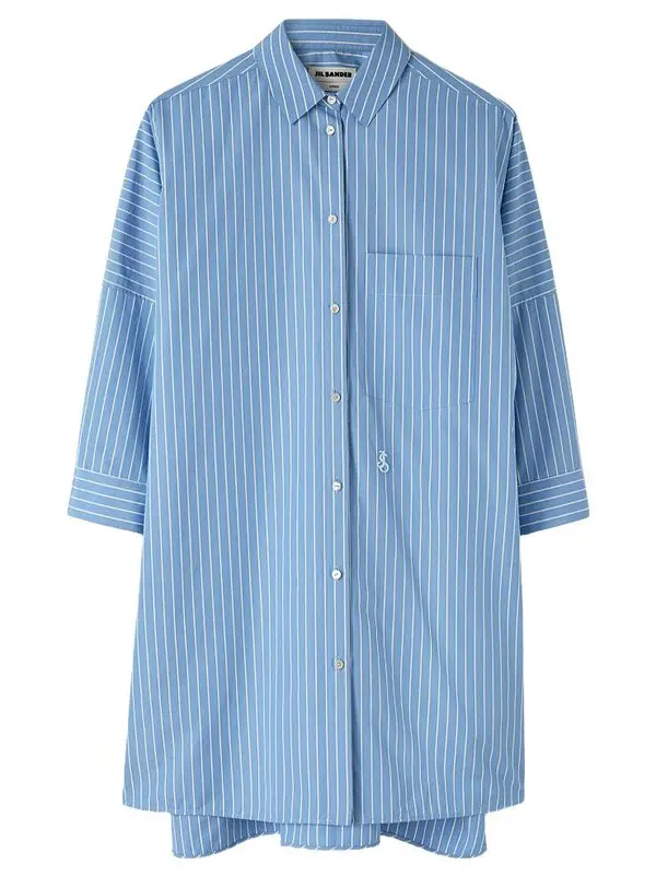 JIL SANDER Striped Button-up Shirt Dress - Blue
