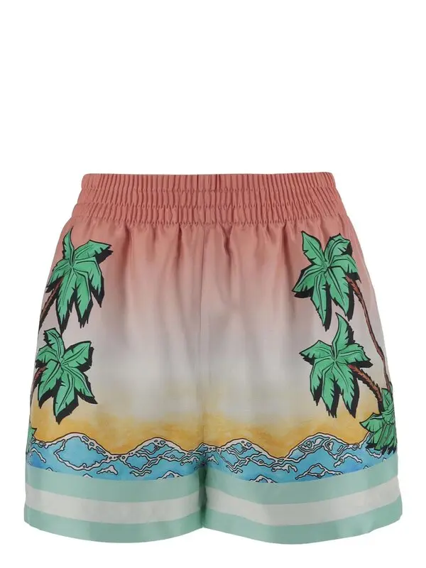 Casablanca Tennis Club Graphic Print Satin Shorts - Nude