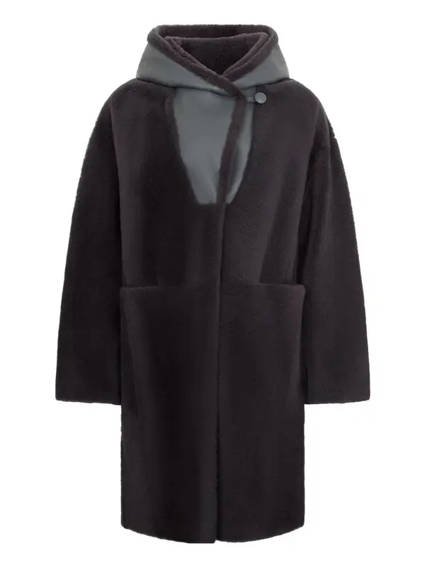 Peserico Hooded Long Coat - Black