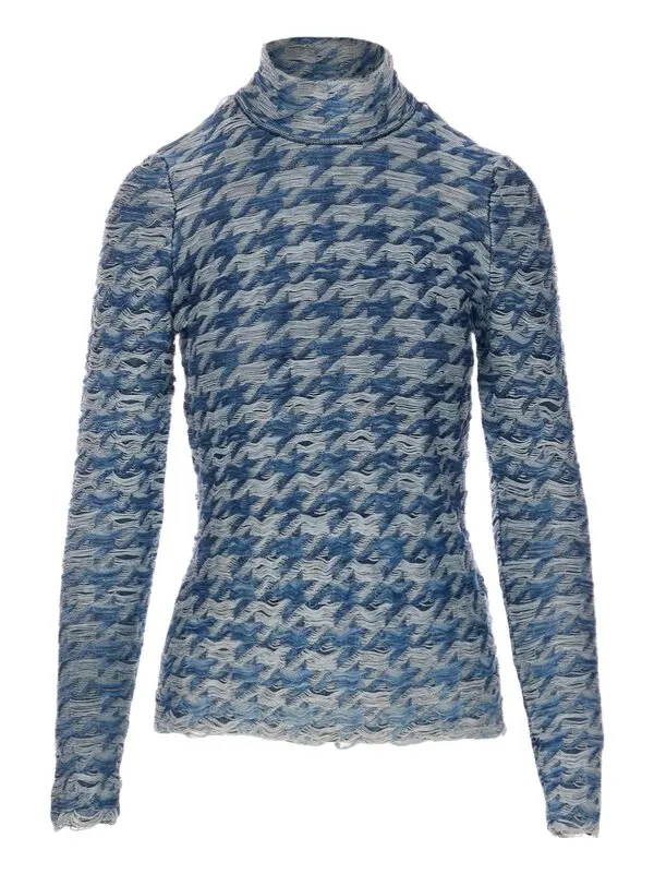 DIESEL® Houndstooth Patterned Turtleneck Sweater - Gray