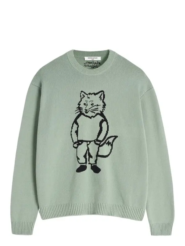 Maison Kitsuné Dressed Fox Intarsia Jumper - Green Gray