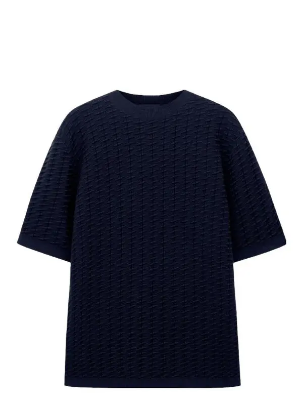 Giorgio Armani Textured Knit Crew Neck Short Sleeve Top - Navy Blue