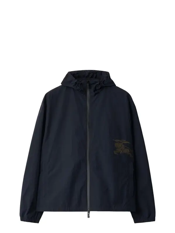 Burberry Logo Detailed Hooded Zipped Jacket - Indigo