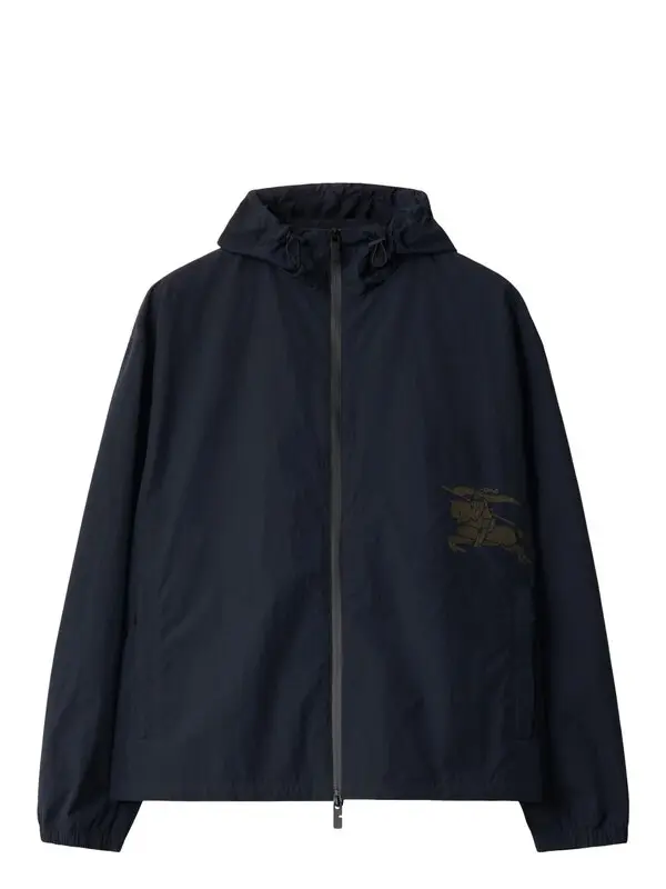 Burberry Logo Detailed Hooded Zip-up Jacket - Indigo