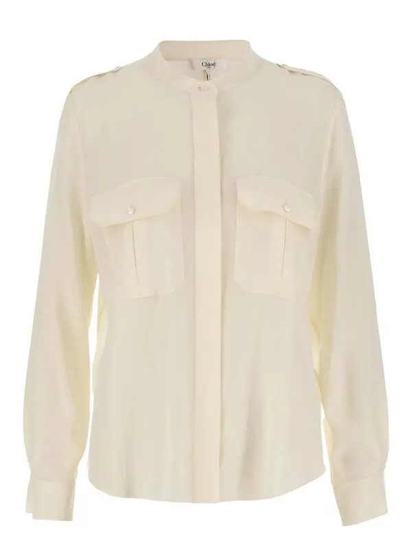 Chloé Long-sleeved Shirt With Pocket Detail - Nude