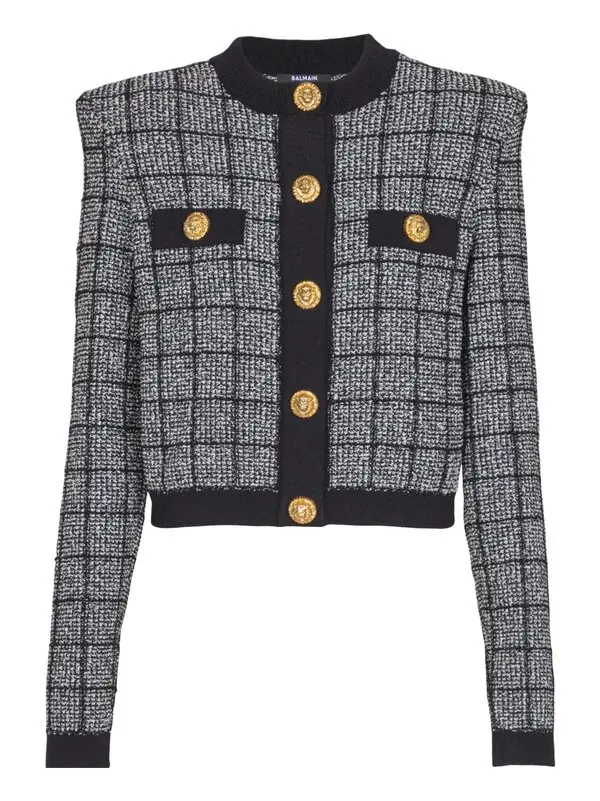 Balmain Light Tweed Cardigan With Lion Head Buttons - Black