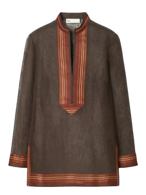 Tory Burch Striped Detail Tunic - Dark Mocha