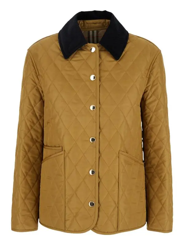 Burberry Quilted Jacket With Corduroy Collar - Camel