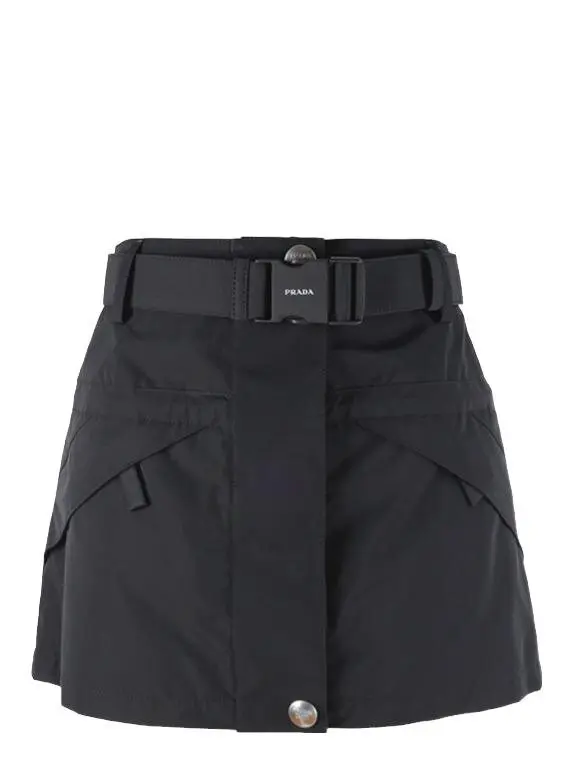 Prada High-waist Buckled Mini Skirt - Black