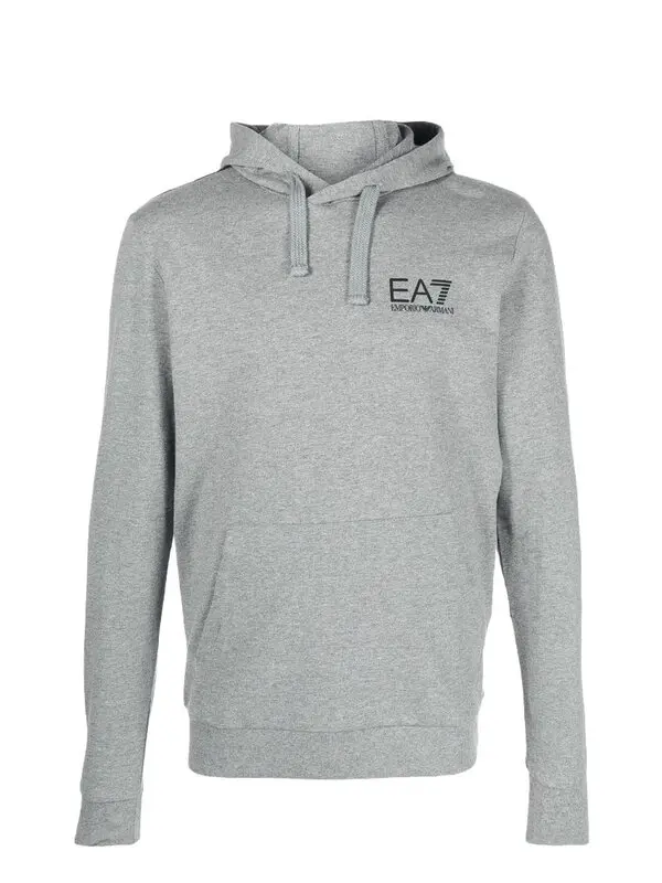 EA7 Logo Print Drawstring Hoodie - Gray