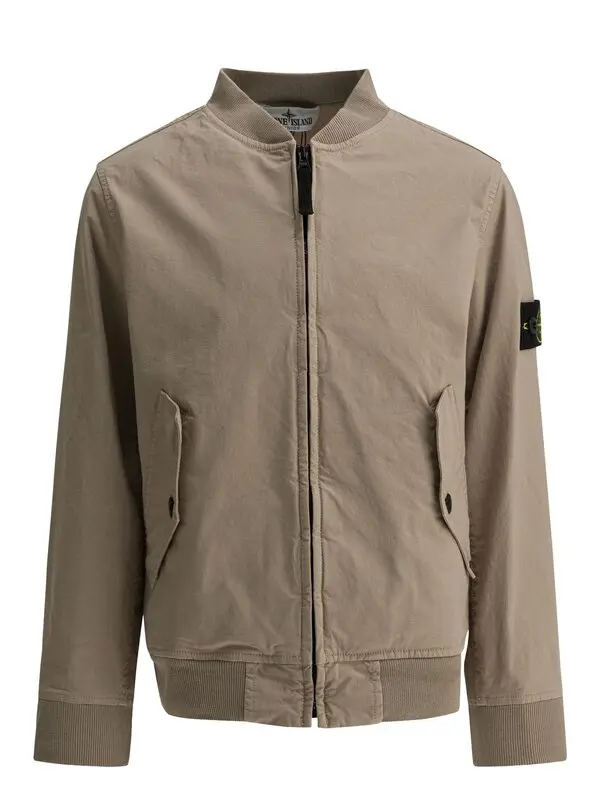 Stone Island Logo Patch Bomber Jacket - Beige