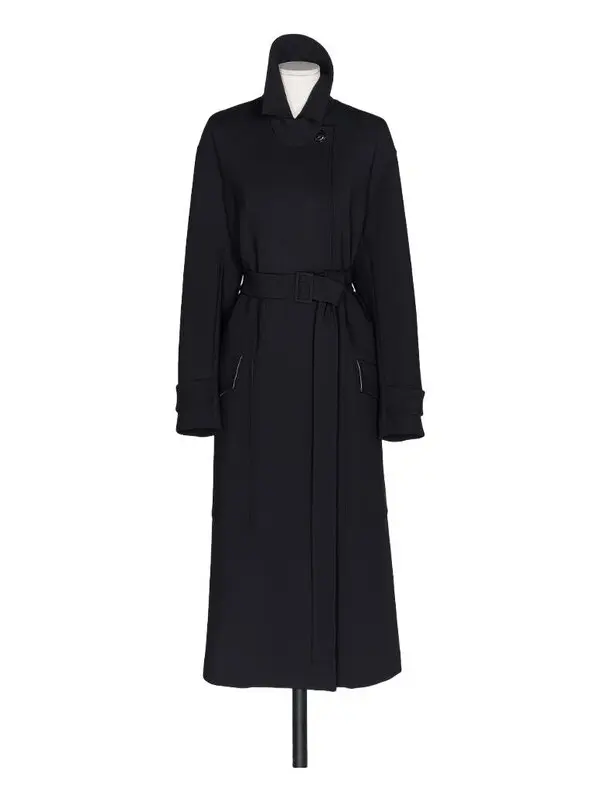 Max Mara Wool Coat With Belt And Contrasting Trim - Black