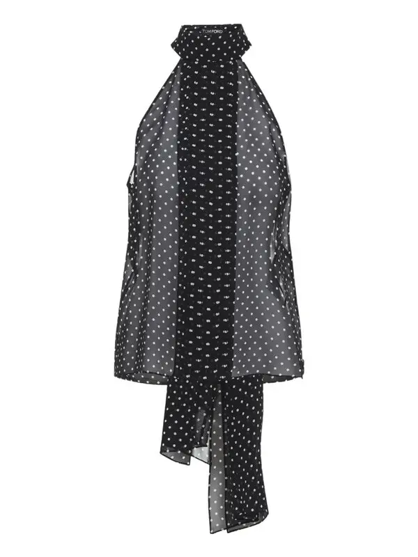 TOM FORD Polka Dot Printed Halterneck Top - Black