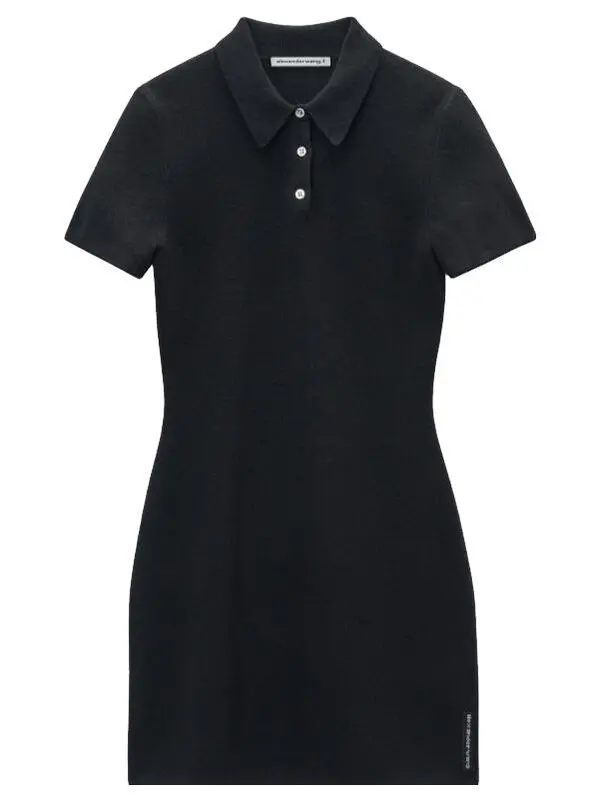 Alexander Wang Knitted Polo Dress With Logo Buttons - Black