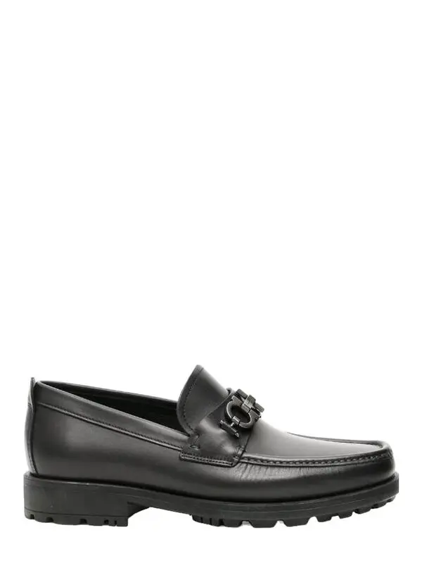 FERRAGAMO Gancini Plaque Loafers - Black