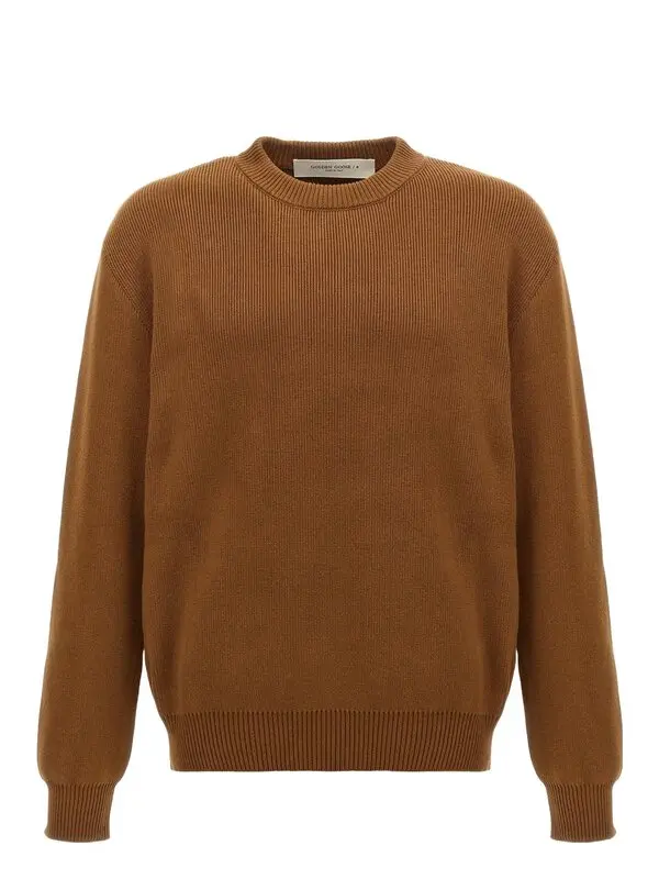 GOLDEN GOOSE Ribbed Jumper With Logo Detail - Tobacco Color