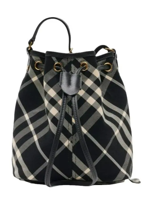 Burberry Checked Drawstring Mini Bucket Bag - Black/plain White