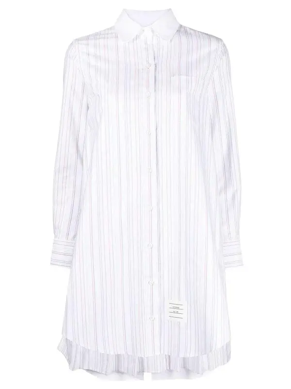 Thom Browne Striped Long-sleeve Shirt Dress - White