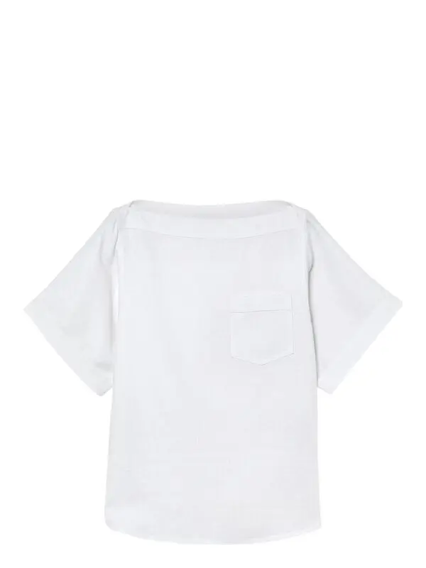 Loro Piana Linen Boatneck Top With Patch Pocket - White