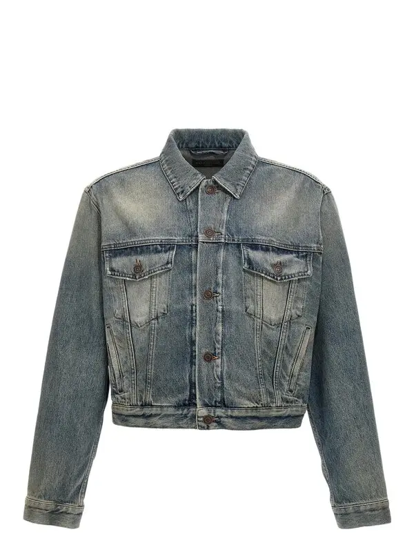 Balenciaga Logo Rhinestone Embellished Denim Jacket - Blue