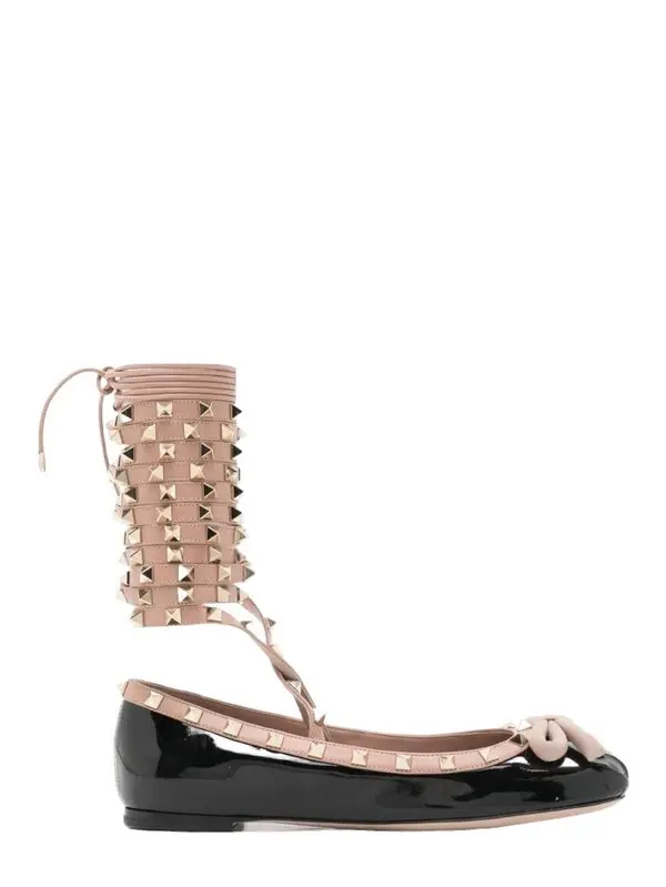 Valentino Garavani Rockstud Lace-up Leather Ballerinas - Black